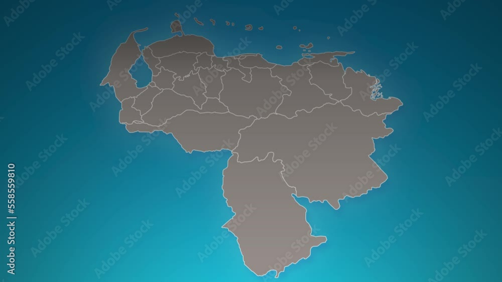 venezuela country map with zoom in Realistic Clouds Fly Through. camera ...