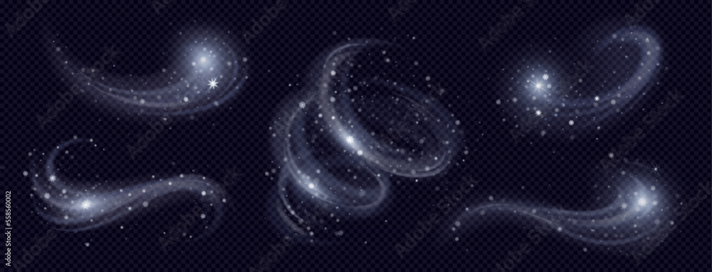 Cold winter light effect, swirl bright twinkle line. Wind vortex blow ...