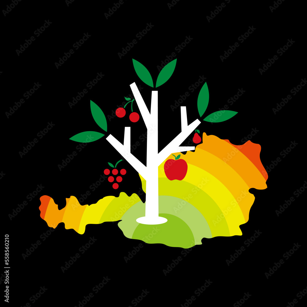 Abstract art fruit, tree, map logo vector design in black and white ...