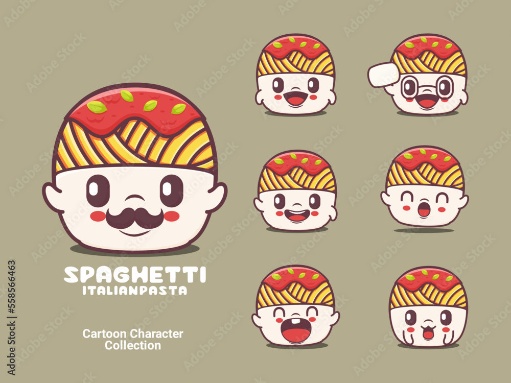 spaghetti cartoon character italian food vector illustration Stock ...