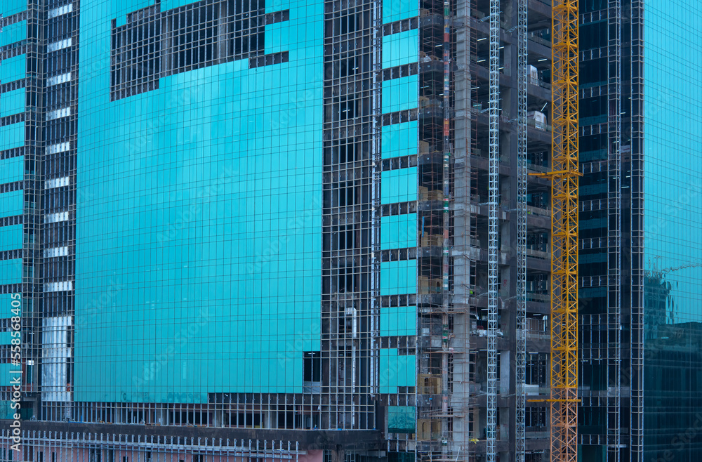 New Building being glass installation. construction environment Stock ...