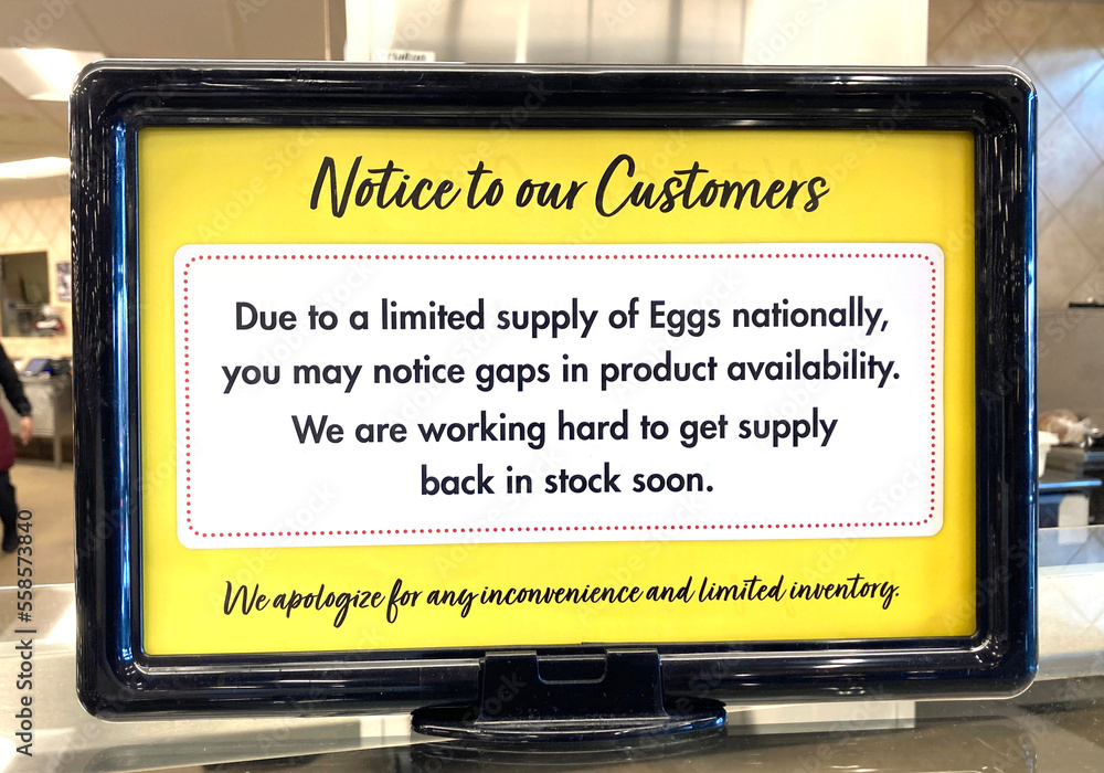 Sign informing store customers about nationwide egg shortage Stock ...