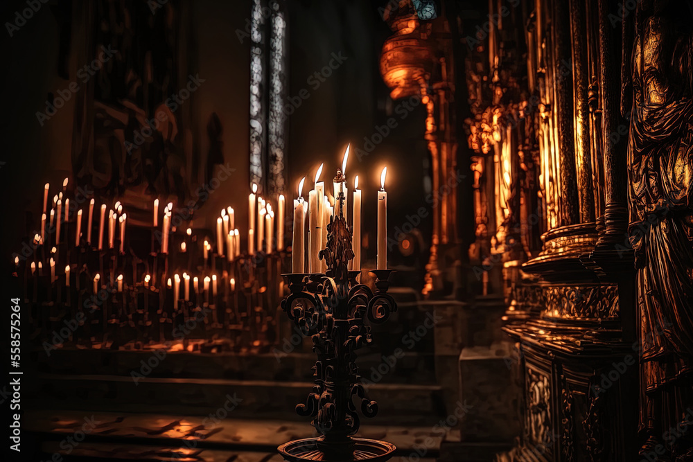 Nighttime inside a church or cathedral, or a spectacular nighttime ...