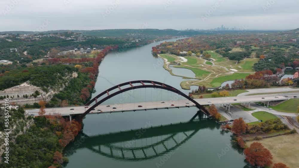 Austin, Texas 360 bridge drone flyover of Lake Austin and Austin ...