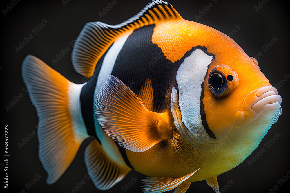 Chromobotia macracanthus Closup, the botia fish A side view of a botia ...