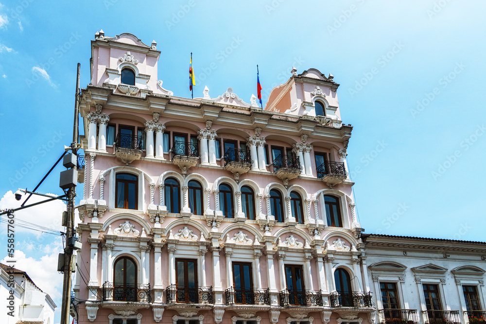 Historic architecture in the civic center of Quito, Ecuador Stock Photo ...