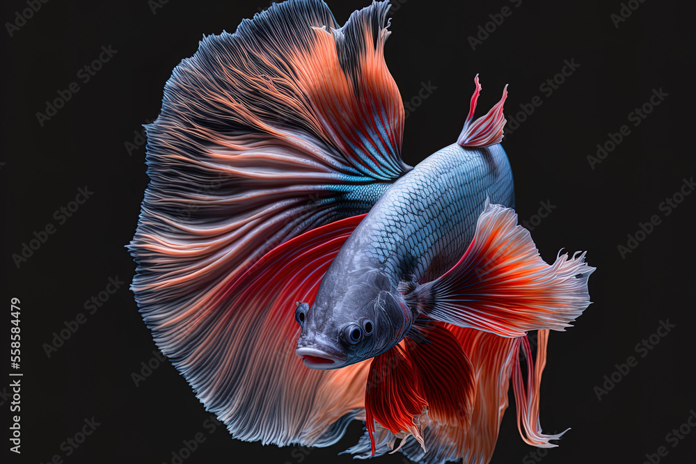 Beautiful betta fish with amusing face on black backdrop. Generative AI ...
