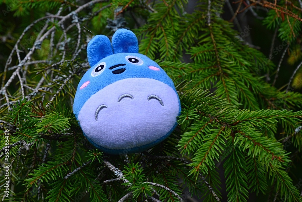 Middle sized blue plush Totoro, fantasy creature from Hayao Miyazaki ...