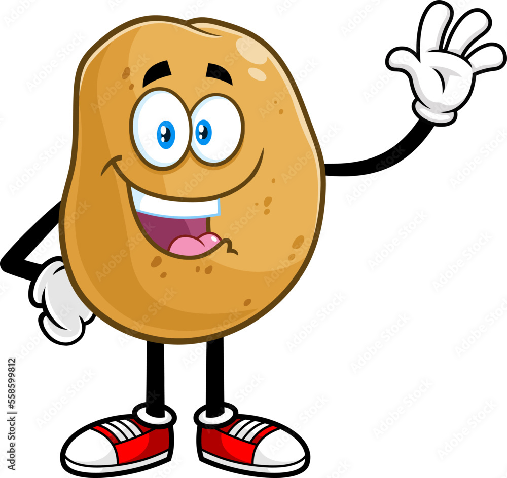 Smiling Potato Cartoon Character Waving For Greeting. Vector Hand Drawn ...