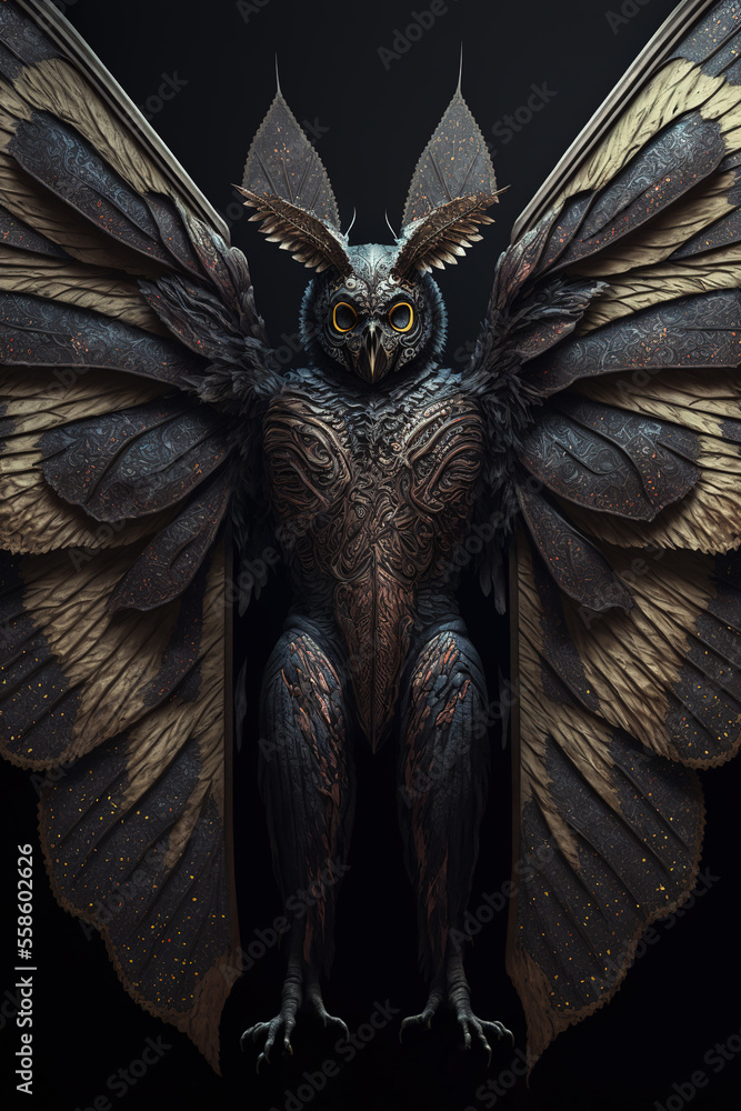 mothman, dark fantasy, horror, art illustration Stock Illustration ...