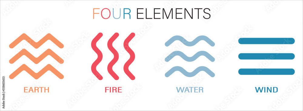 The four elements icons, line symbols. Vector illustrator logo template ...