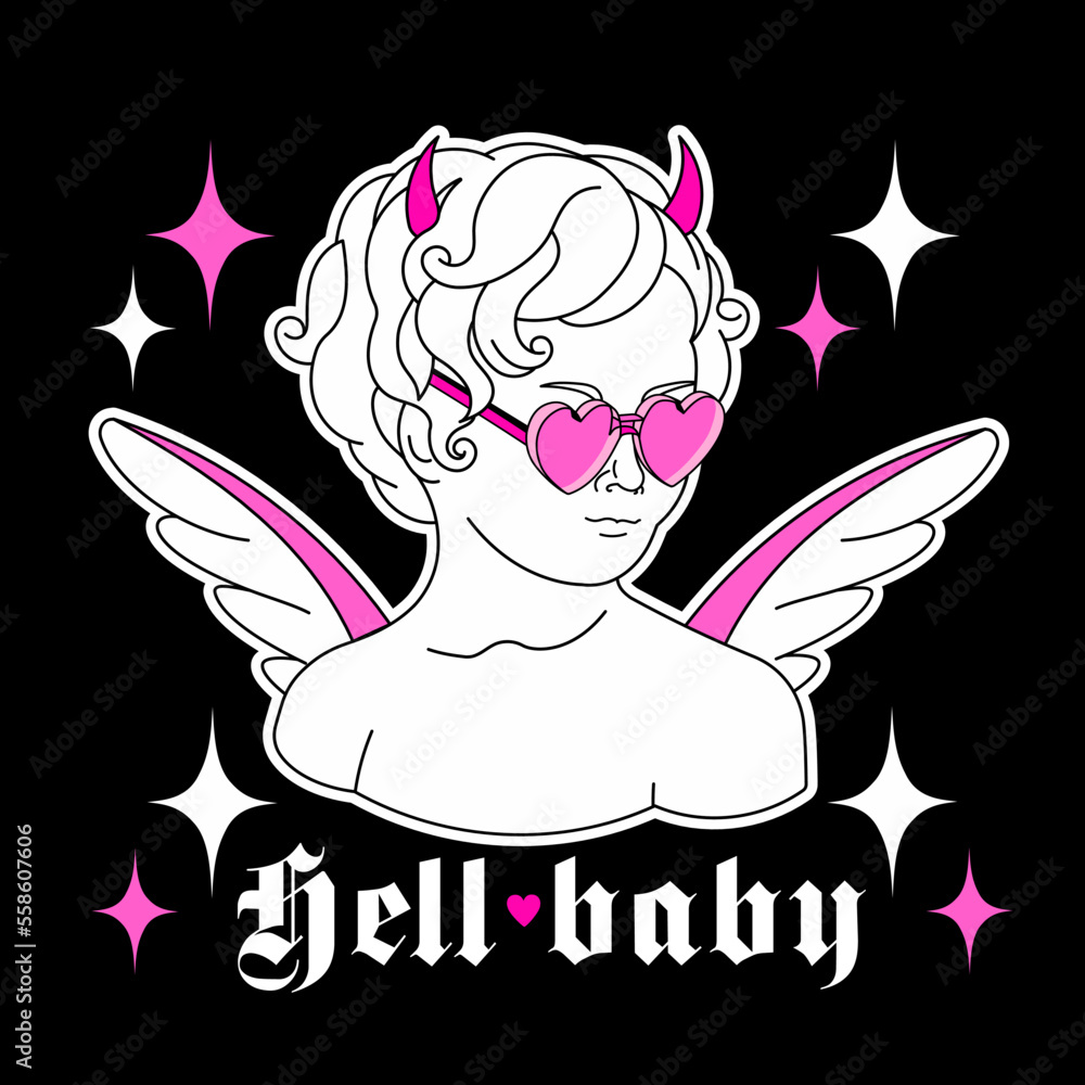 Fun baby devil, angel y2k in heart shaped glasses. Goth aesthetic black ...