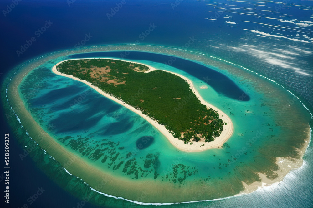 Aerial satellite picture of Inhaca Island in Mozambique, showing the ...