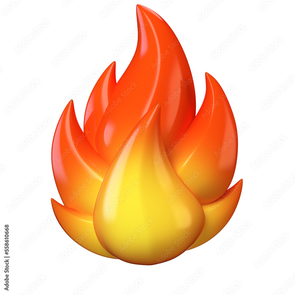 Fire symbol, hot emoticon on white background 3d rendering Stock ...