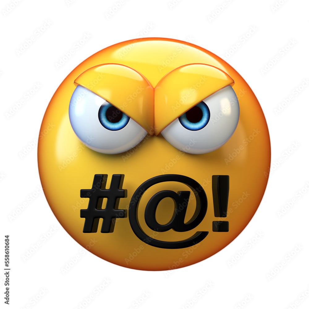 Angry emoticon swearing isolated on white background, bad mouth emoji ...