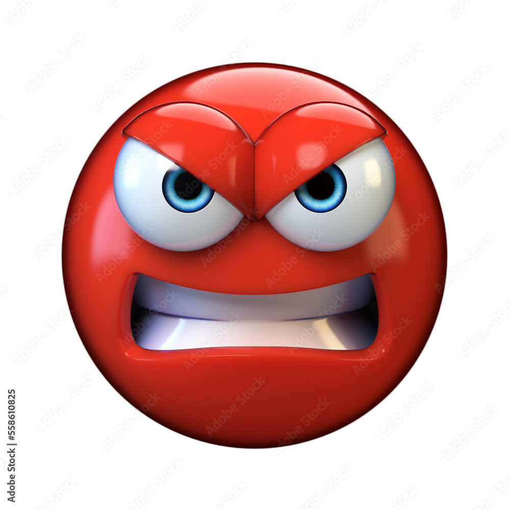 Angry emoji isolated on white background, mad emoticon 3d rendering ...