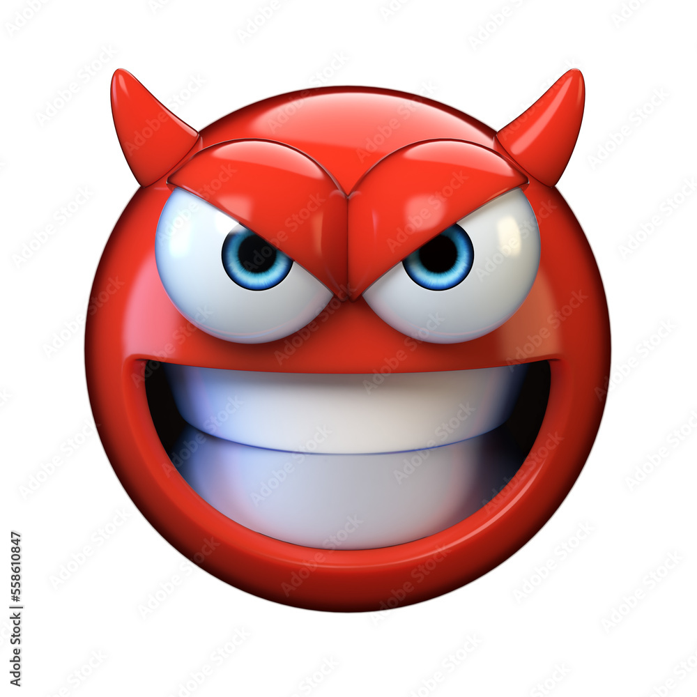 Devil emoji isolated on white background, evil emoticon 3d rendering ...