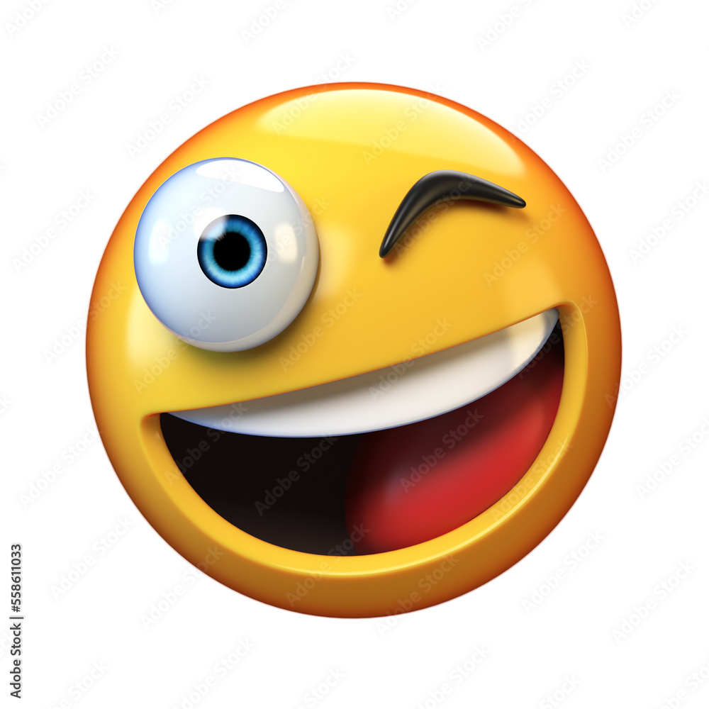 Winking emoji isolated on white background, smiling winking face ...