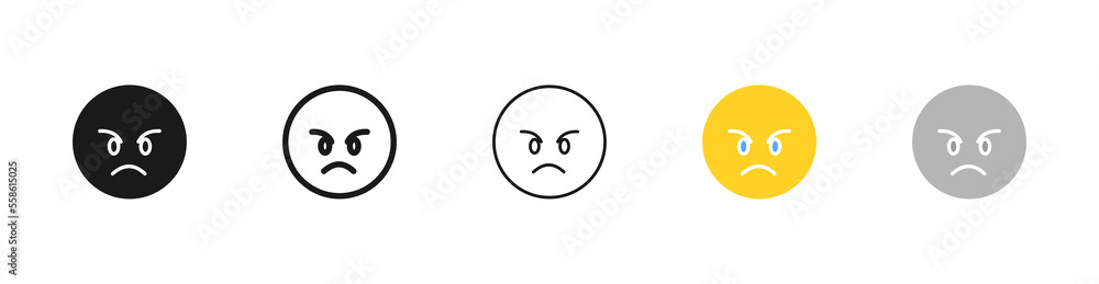 Evil emoticon line icon. wicked, vicious, unkind, angry, grumpy, round ...