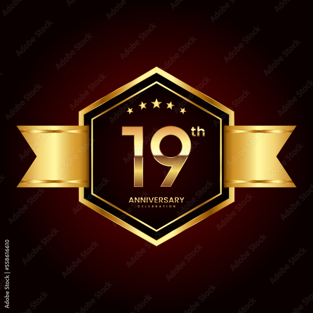 Logo design with emblem style for 19th anniversary celebration event ...