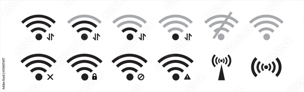 Wi-Fi icon. Wireless and Wi-Fi signal icon. Wifi and wireless signal ...
