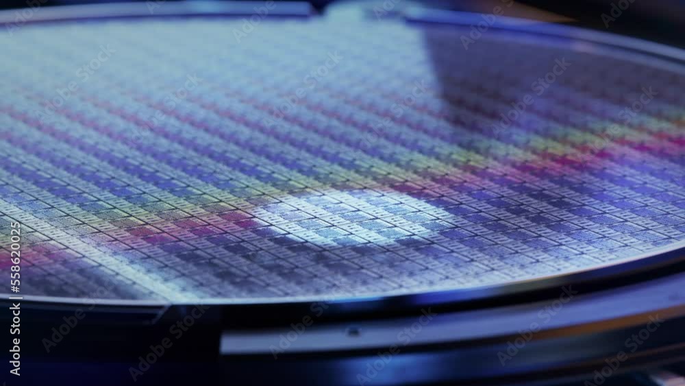 Vidéo Stock Macro Shot of Silicon Wafer during Photolithography Process ...