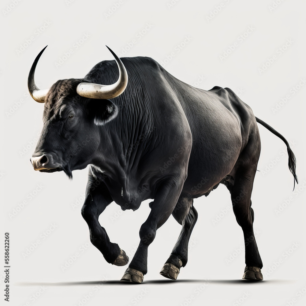 A large black bull isolated on a plain background. Generative ai Stock ...