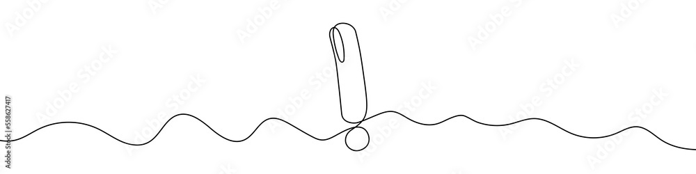 Exclamation mark linear background. One continuous line drawing of ...