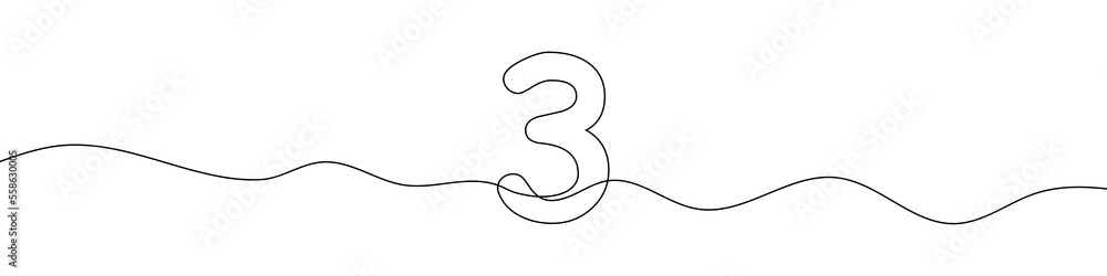 Number 3 in continuous line drawing style. Line art of number three ...