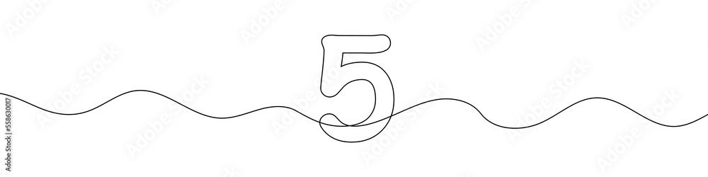 Number 5 in continuous line drawing style. Line art of number five ...
