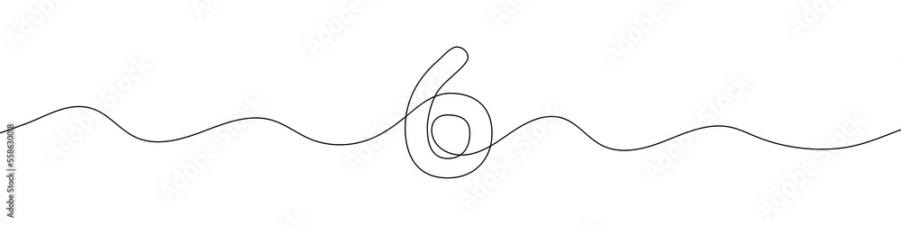 Number 6 in continuous line drawing style. Line art of number six ...