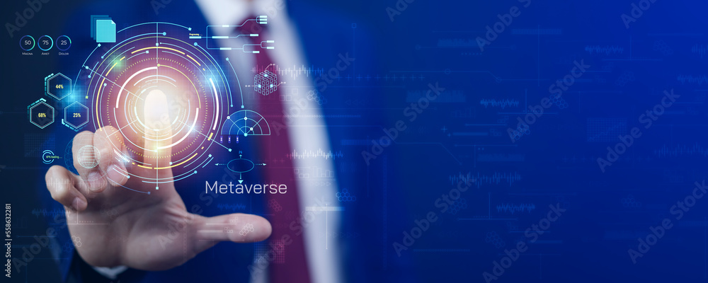 New metaverse with icon business concept,Businessman touch with virtual ...