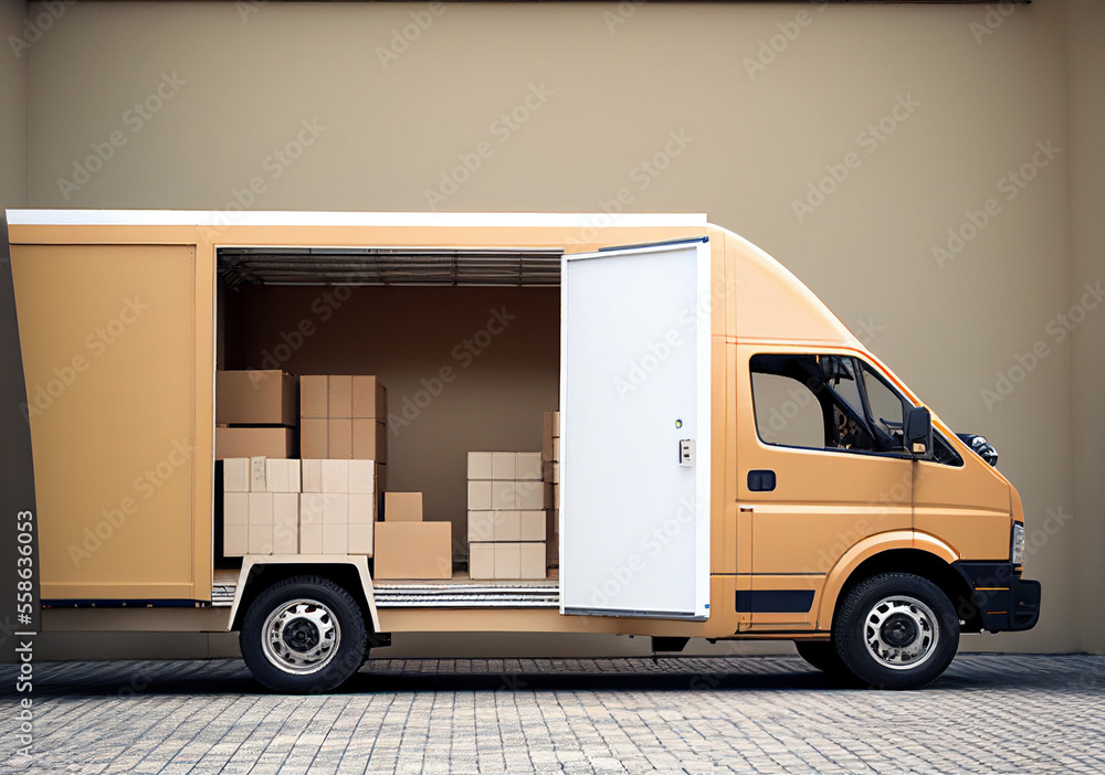 Loading truck near ramp of warehouse or logistics center.. Stock ...