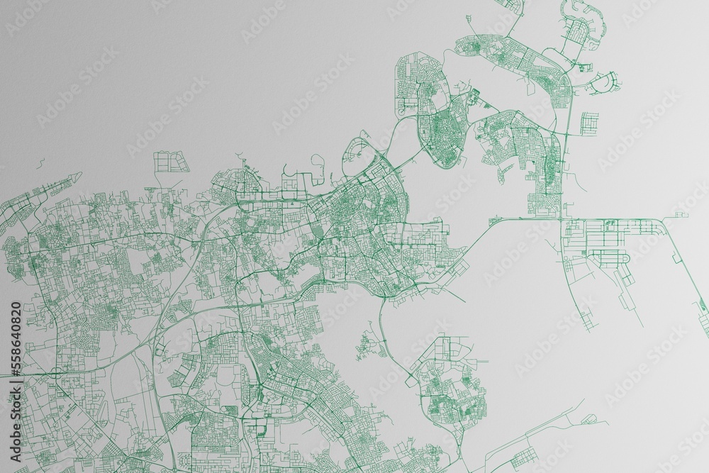 Map of the streets of Manama (Bahrain) made with green lines on white ...
