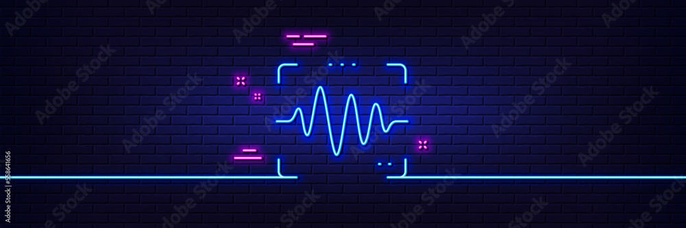 Vetor de Neon light glow effect. Voice wave line icon. Sound scan sign ...