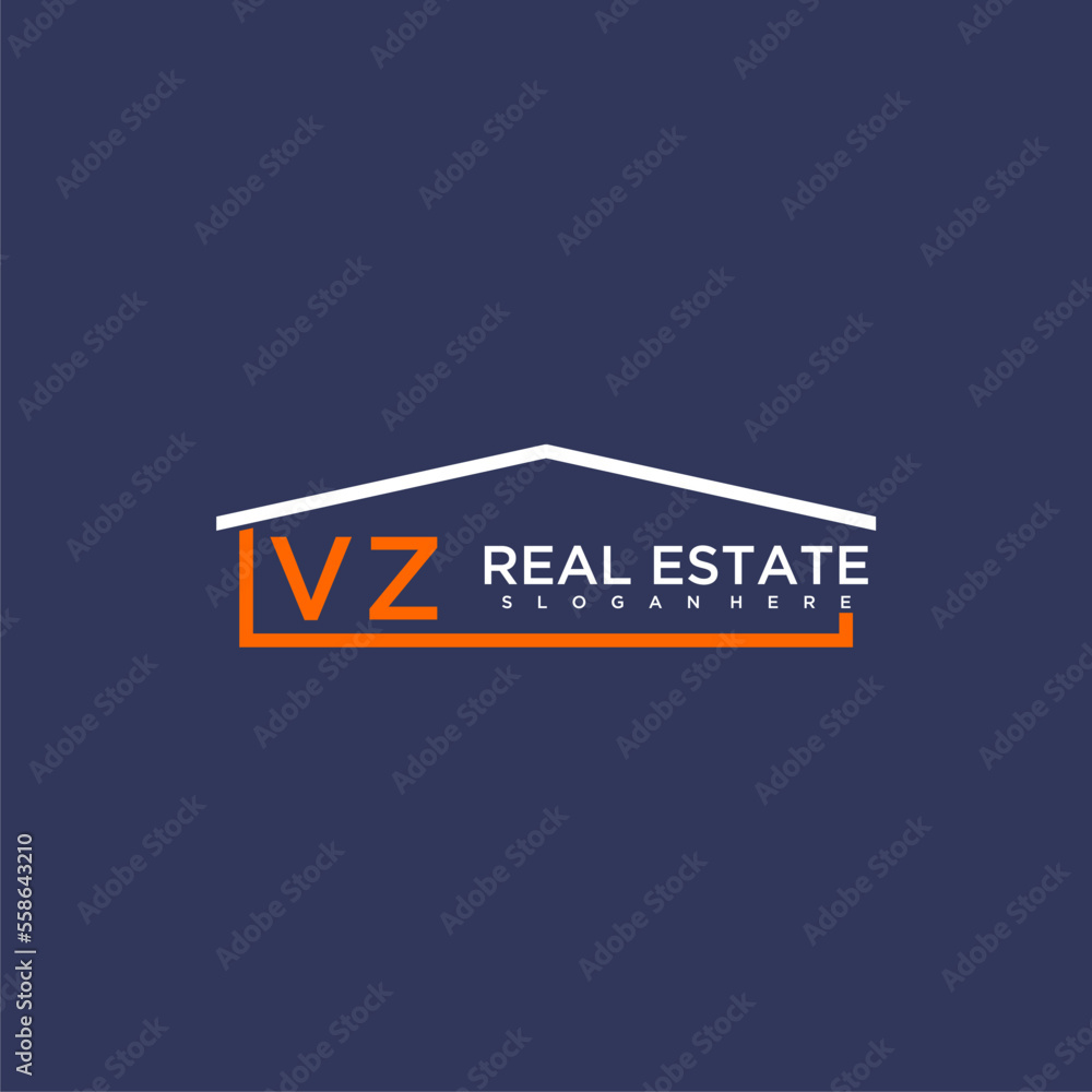 VZ letter roof shape logo for real estate with house icon design Stock ...
