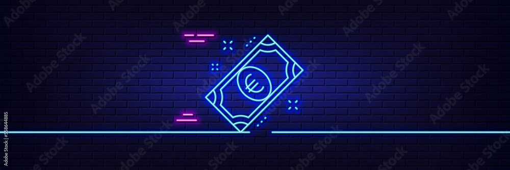 Neon light glow effect. Euro money line icon. Payment method sign. Eur ...