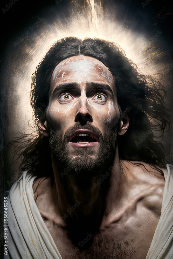 Jesus Christ comes out of the tomb risen enveloped in divine light - AI ...