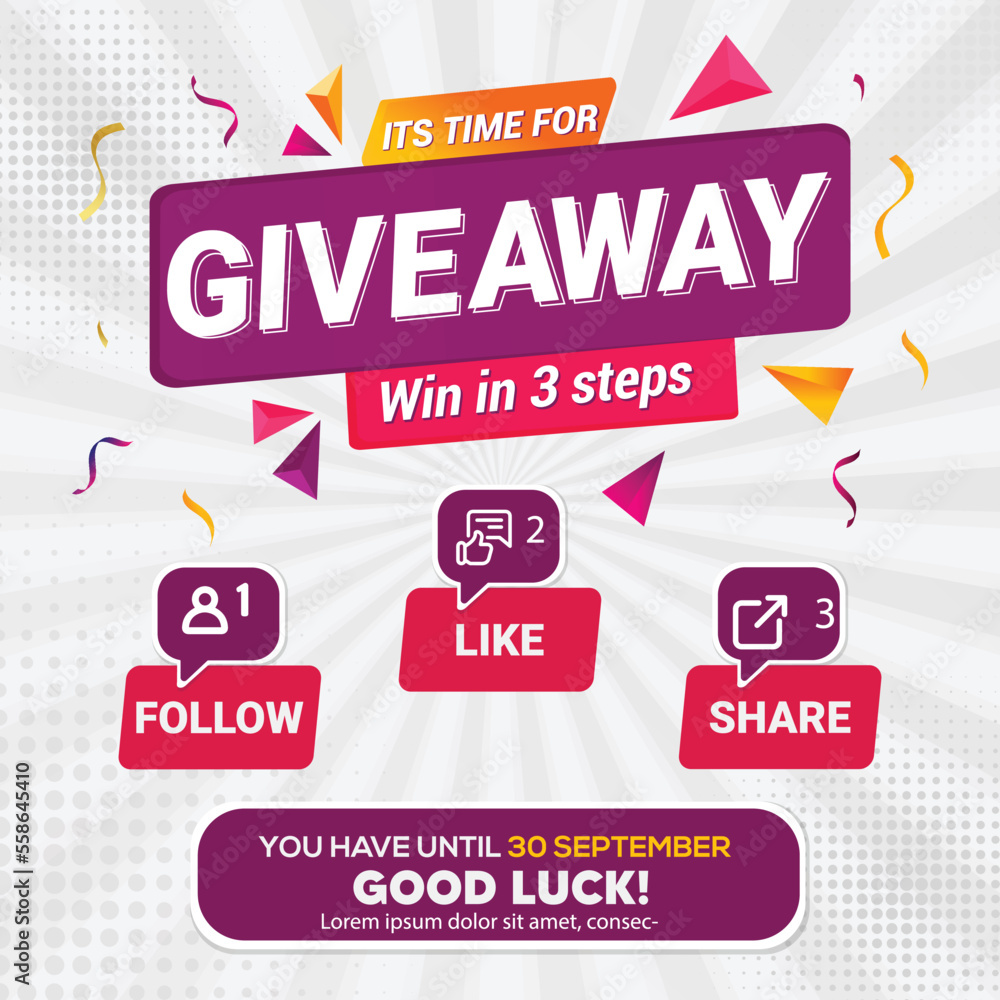 Giveaway quiz contest and announcement for social media feed. Vector ...