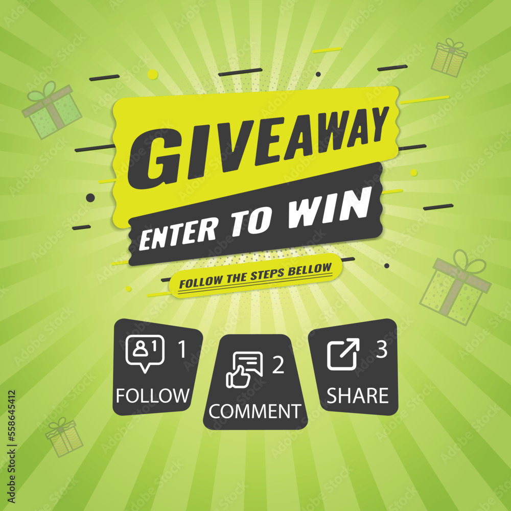Giveaway quiz contest and announcement for social media feed. Vector ...
