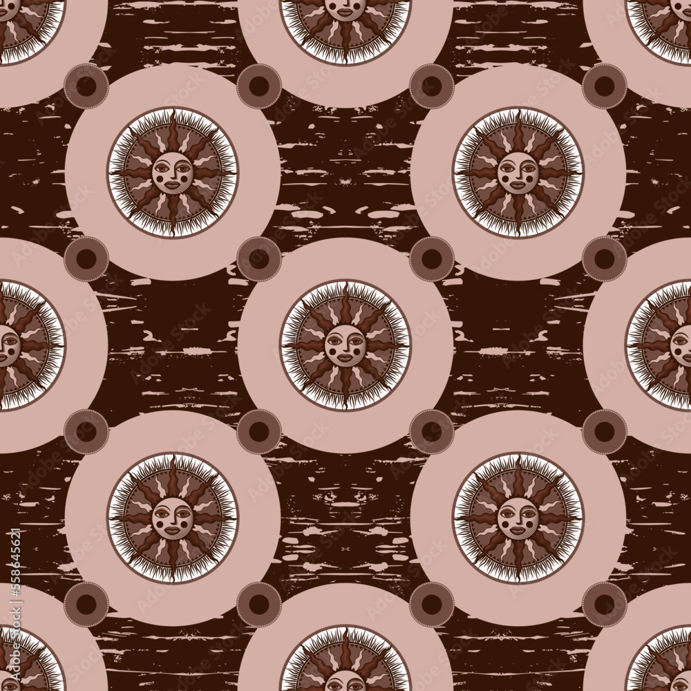 Decorative symbol of the sun seamless background for fabrics, textiles ...