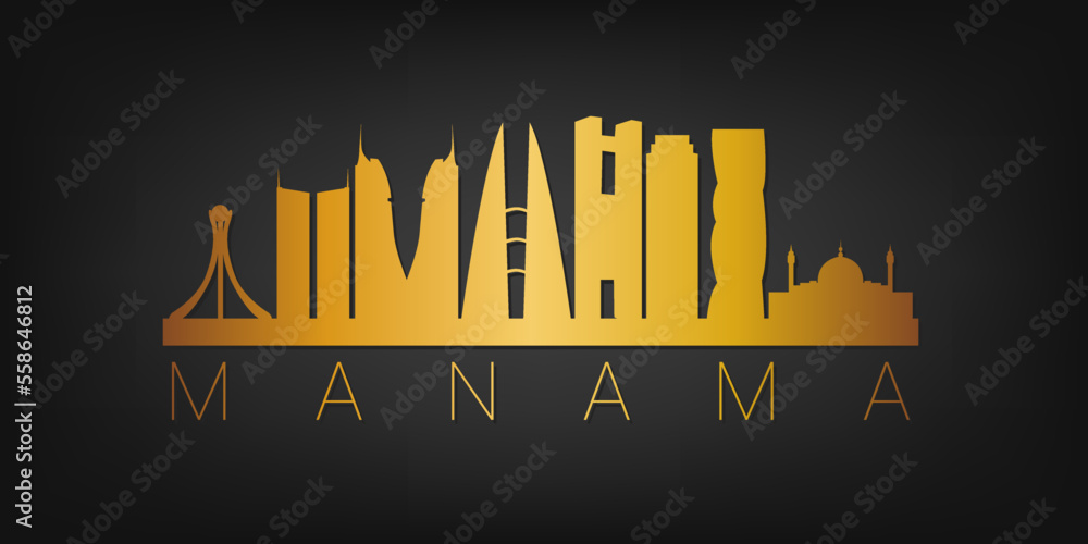 Manama, Bahrain Gold Skyline City Silhouette Vector. Golden Design ...
