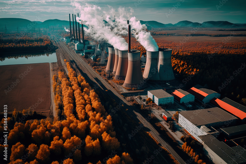 An aerial view of a typical complex of a coal fired thermal power ...