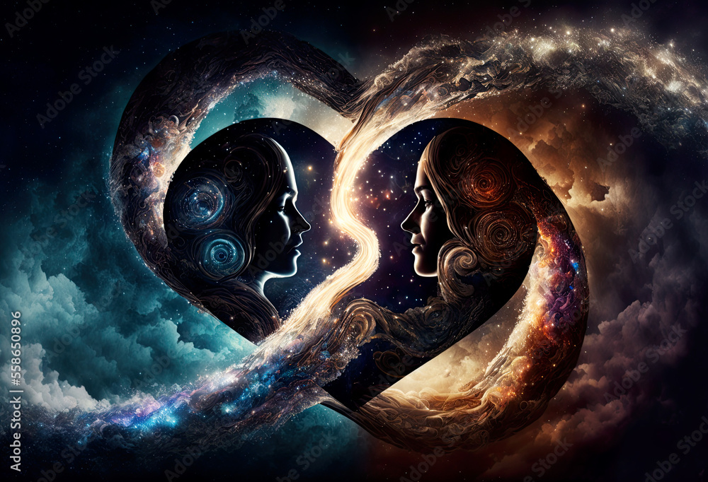 Twin souls in awe and love, twin flames, loving souls, soulmates ...
