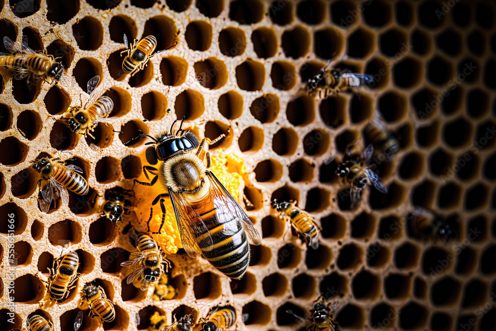 Bee colony life shown by the dot marked queen (apis mellifera) and the ...