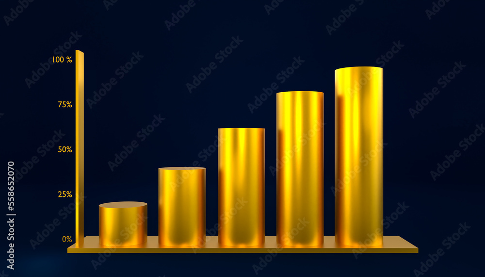 Bar chart with golden columns moves up. Gold textured chart with ...