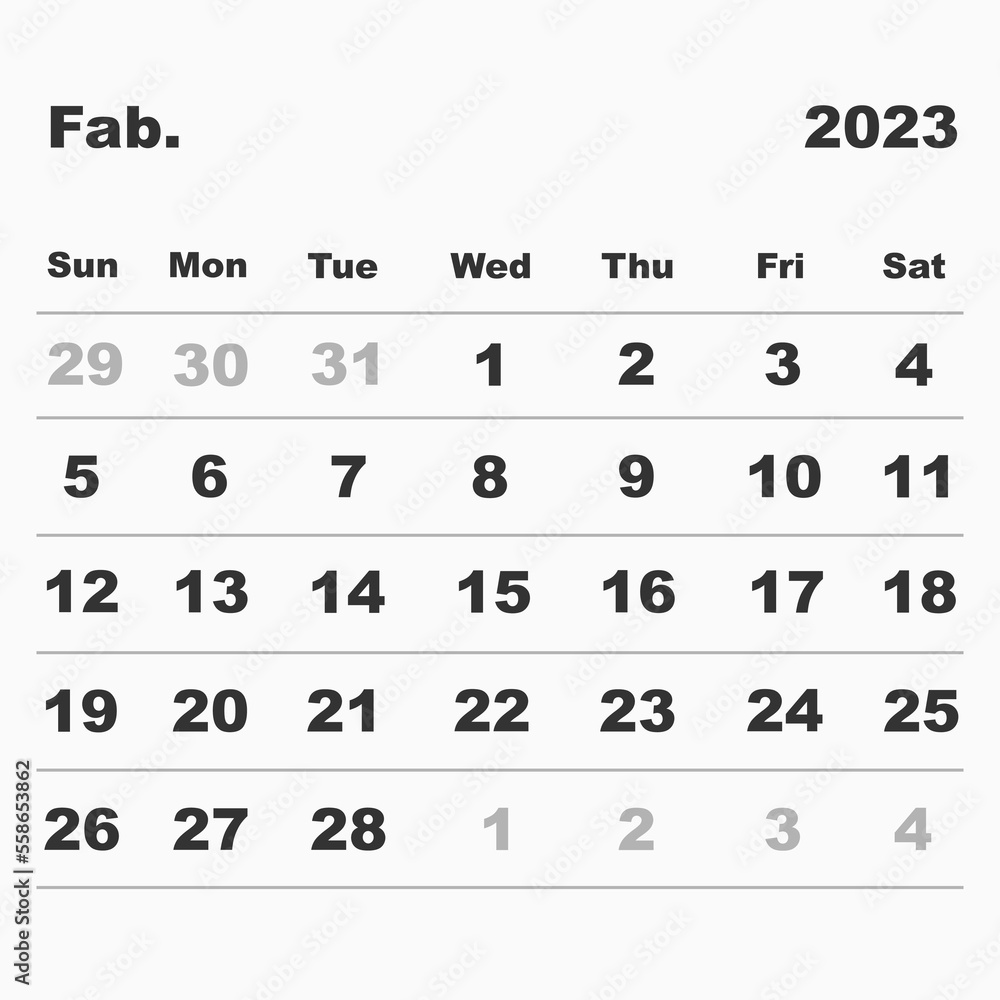 ector illustration calendar for February 2023. In a minimalist style ...