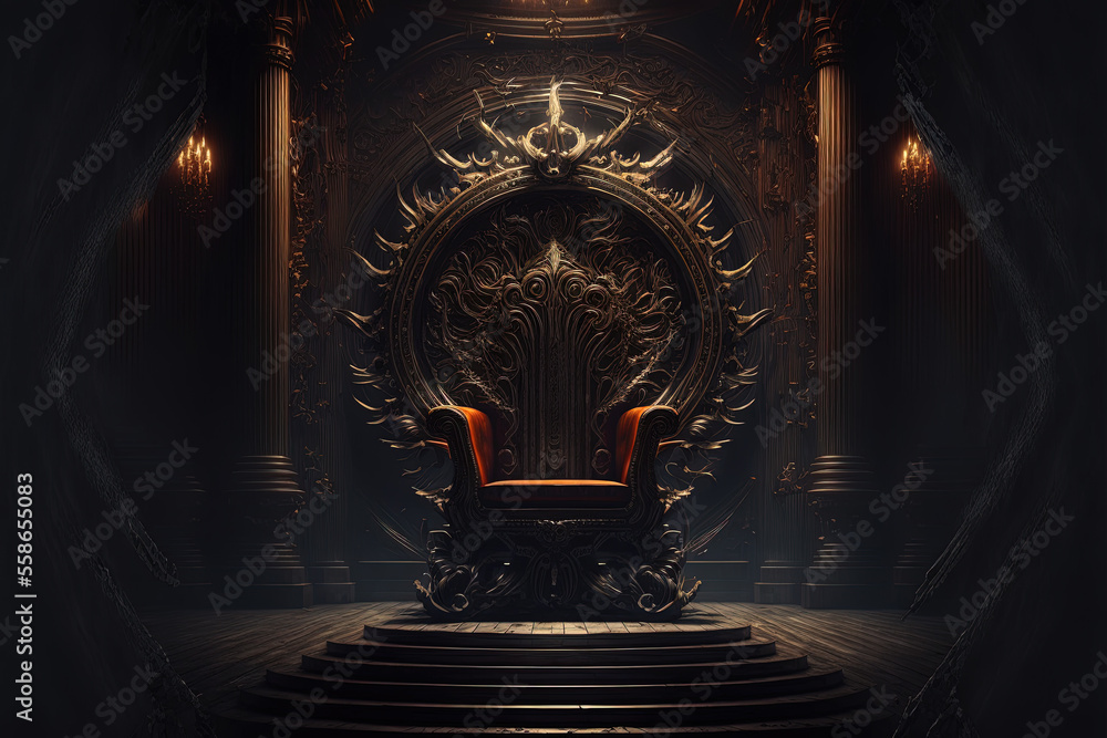 majestic throne room decorated with patterns in the gloom AI Stock ...