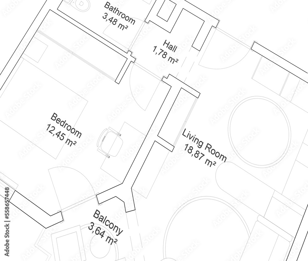 Apartment floor plan concept. 2d architectural drawing plan of a house ...
