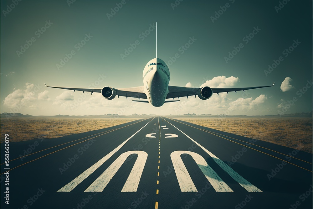 3d plane taking off from the landing strip, ai generated Stock Illustration | Adobe Stock
